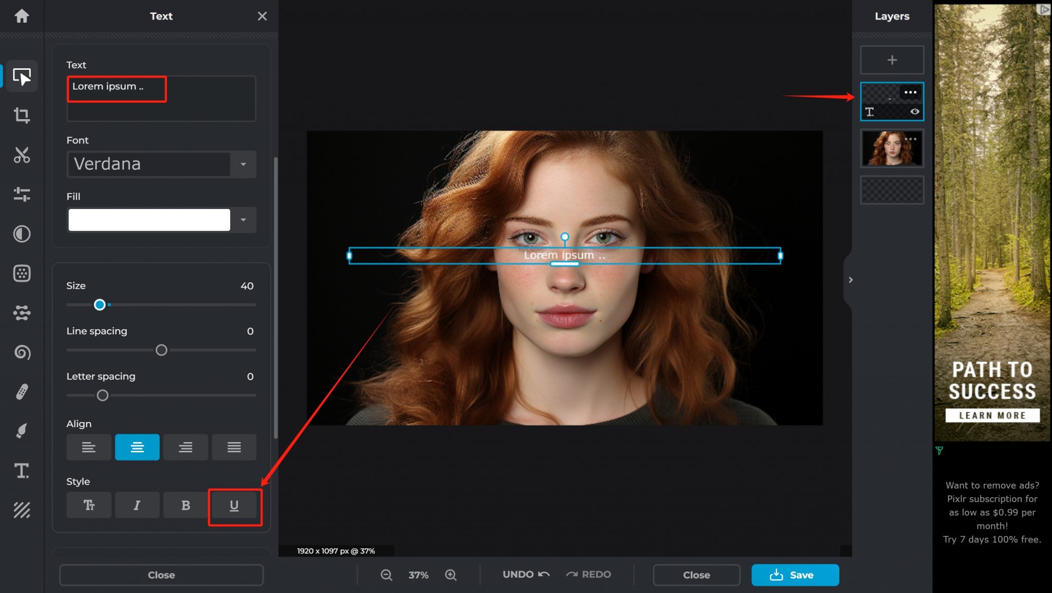 How to add a line under text on Pixlr - GenZone AI