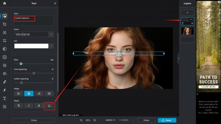How to add a line under text on Pixlr - GenZone AI